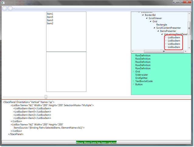 Problem Binding ListBoxItems from one Listbox to another